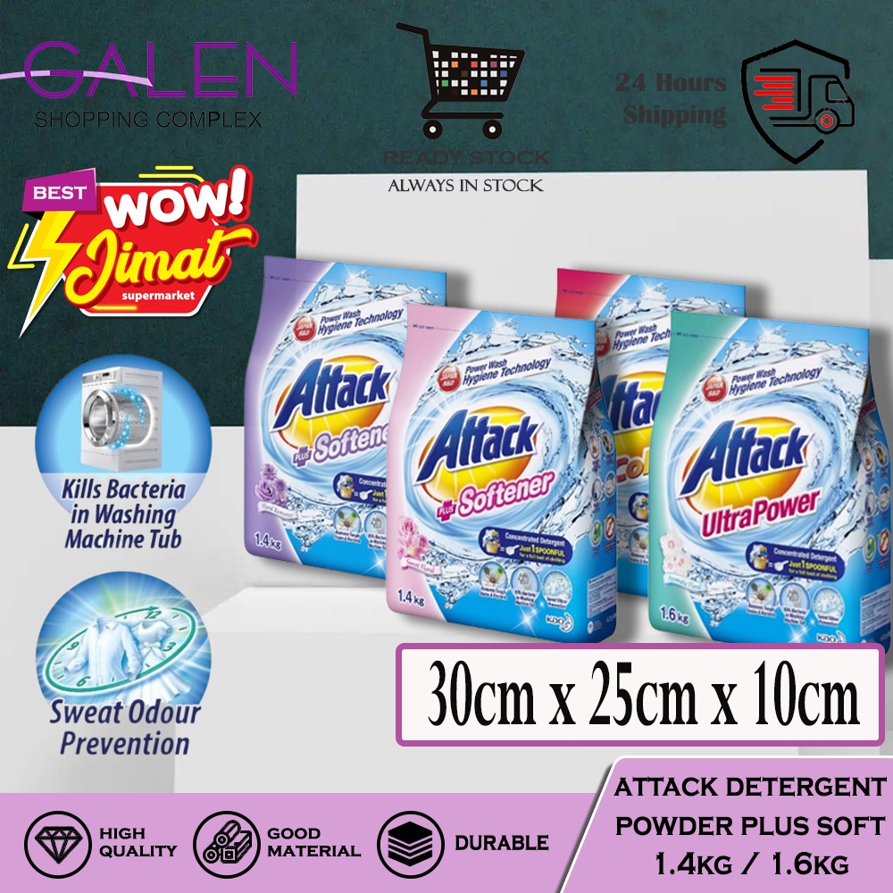 Attack Detergent Powder Plus Softener/Sabun Serbuk /1.4kg/1.6kg for Laundry Ultra Power/Color ...