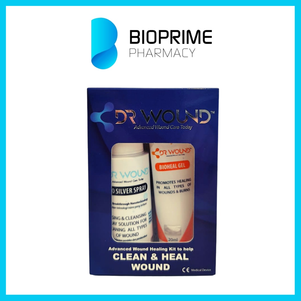 Dr Wound Advanced Wound Healing Kit Mini Twin Pack with Nano Silver Spray (50ml) Bioheal Gel ...