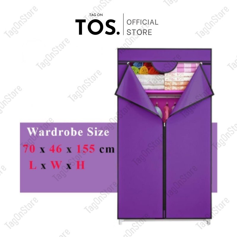 (Ready Stock) T-shape Rak Pakaian Zip Almari Baju Murah Large Capacity ...