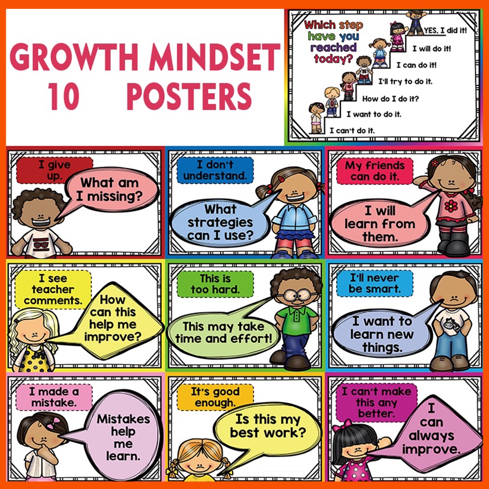 Kids Growth Mindset English Flash Cards Motivational and Inspirational ...