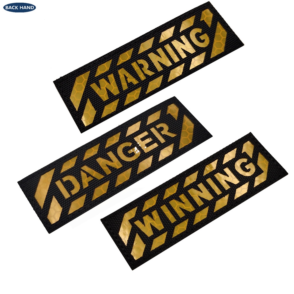 DANGER WINNING WARNING PATCH Zebra Line Reflective Velcro Sticker Pack ...