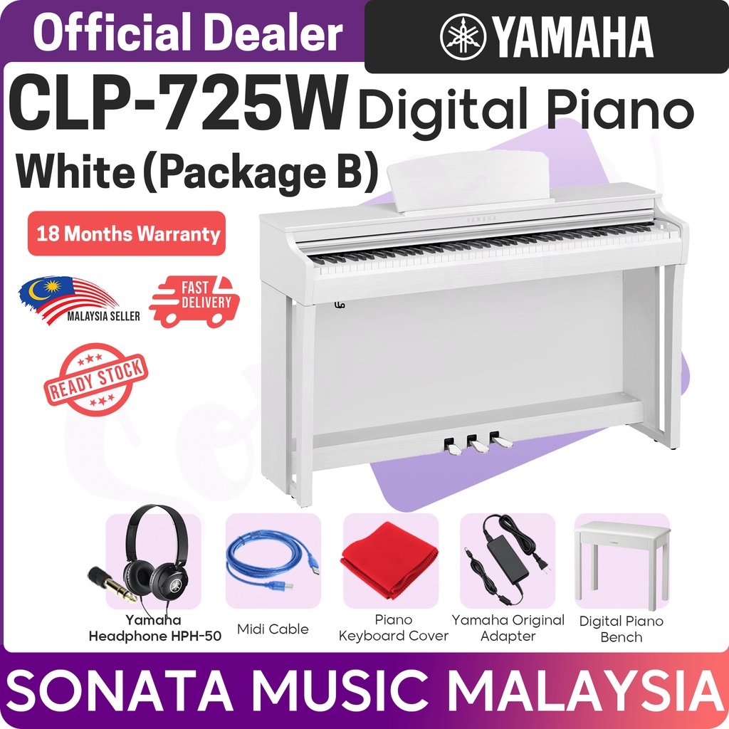 Yamaha Clavinova Digital Piano CLP-725 WH (WHITE) PACKAGE B - (clp 725 ...