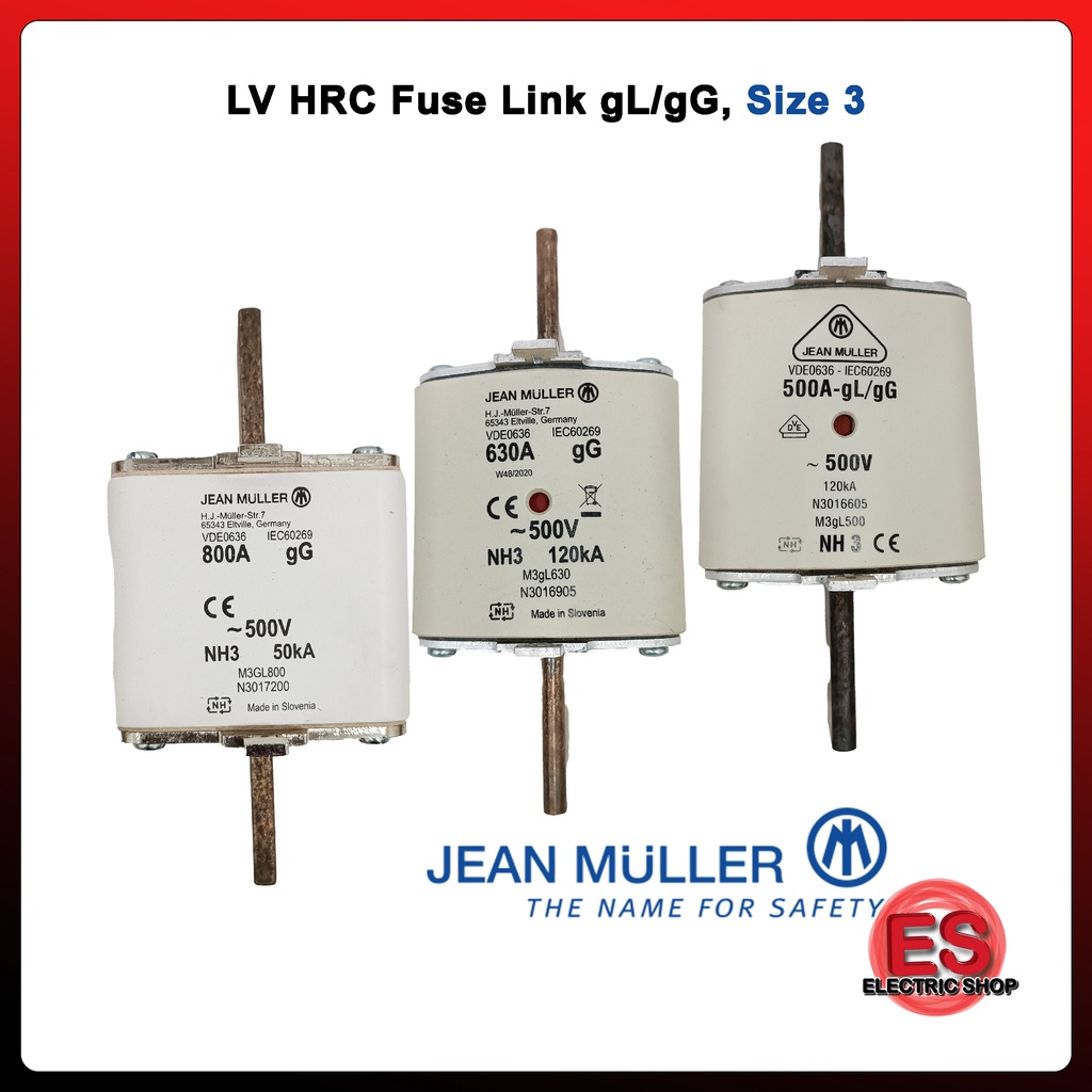 Jean Muller LV HRC Fuse Link, gL/gG, AC500V, Kombi Ind Live Gripping ...