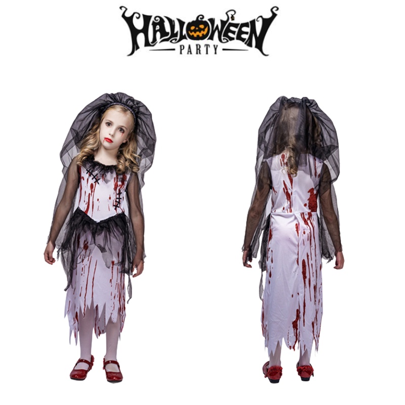Fun Spooky And Halloween Costume For Kids Ghost Bride Cosplay Outfit ...