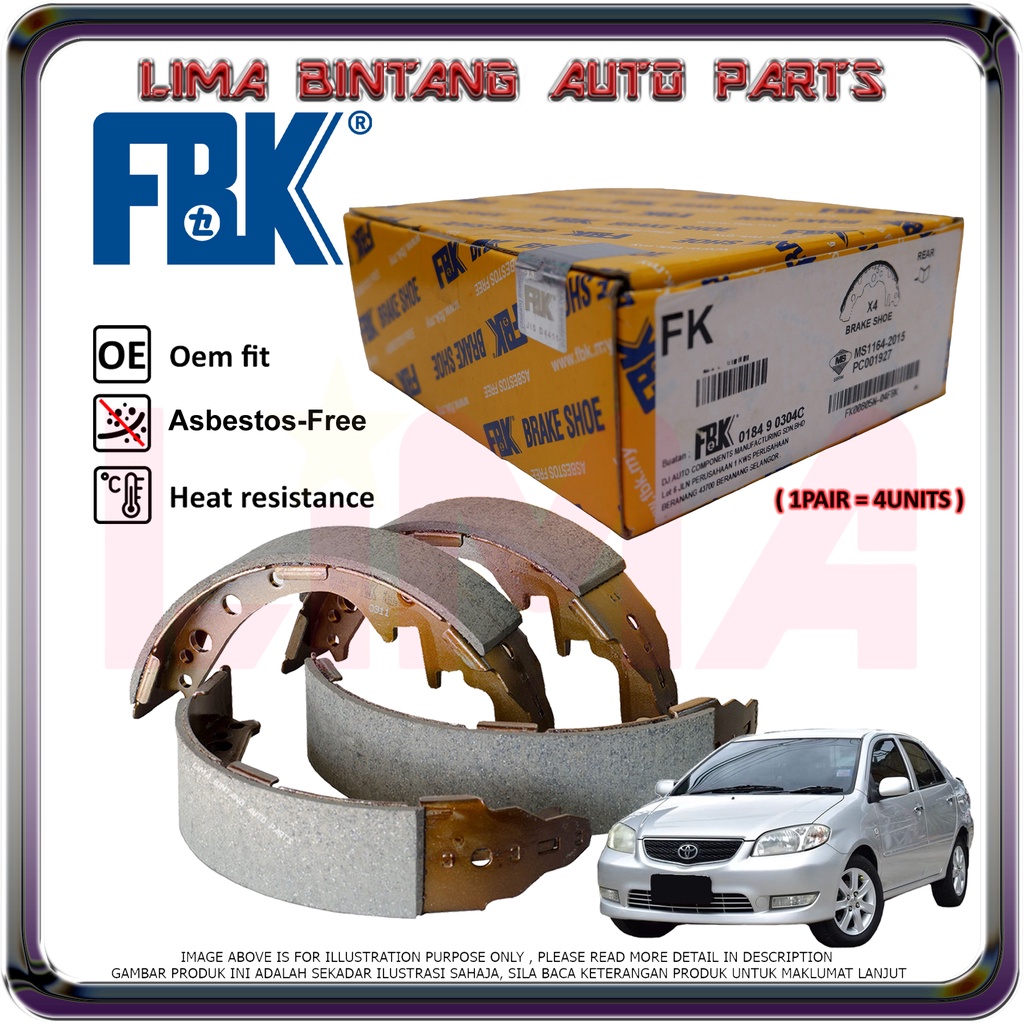 Toyota Vios NCP42 Rear Brake Drum Shoe , Brake Lining Shoes FBK ...