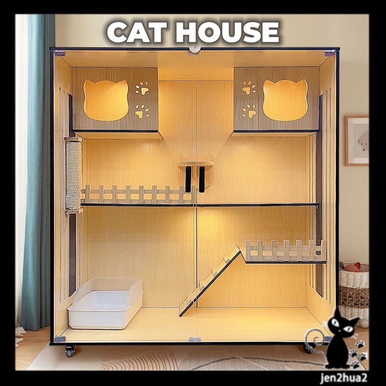 Cat Villa Solid Wood Cat Cage Cat House Home Cat Nest Display Cabinet