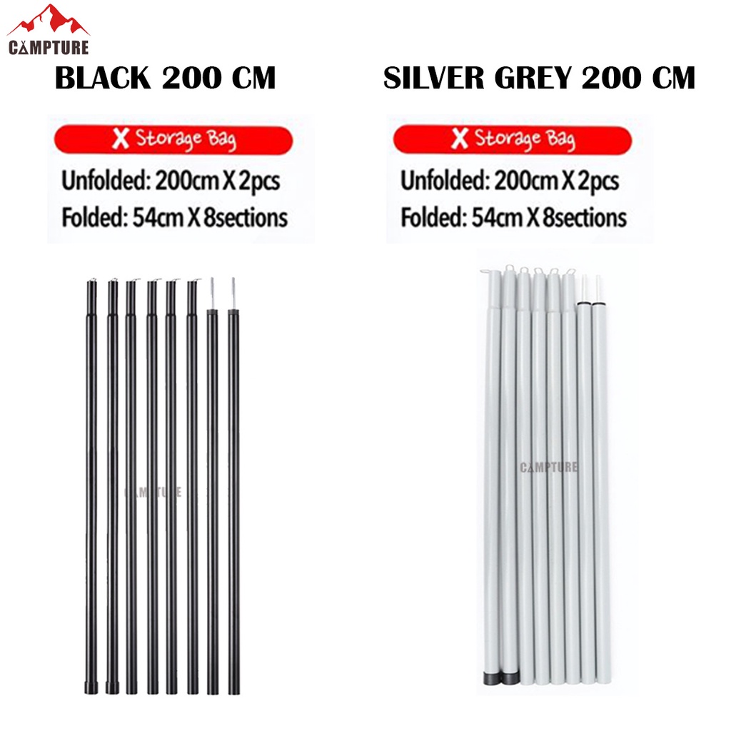 【CAMPTURE】Camping Tent Poles 200cm/240cm (2pcs) Outdoor Foldable Tarp ...
