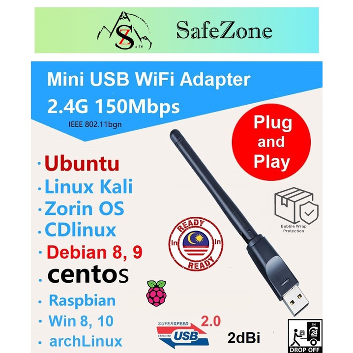 Kali Mini USB WiFi Adapter 2dBi Plug & Play Kali Linux / Win10 Support ...