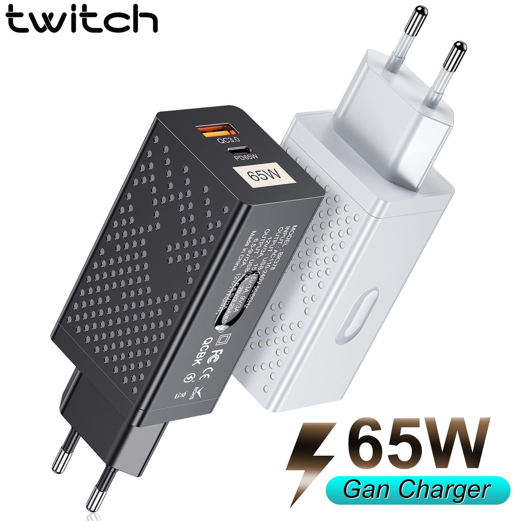 Twitch 65W GaN Wall Charger Gan QC 3.0 USB Type C Charger EU US Plug ...