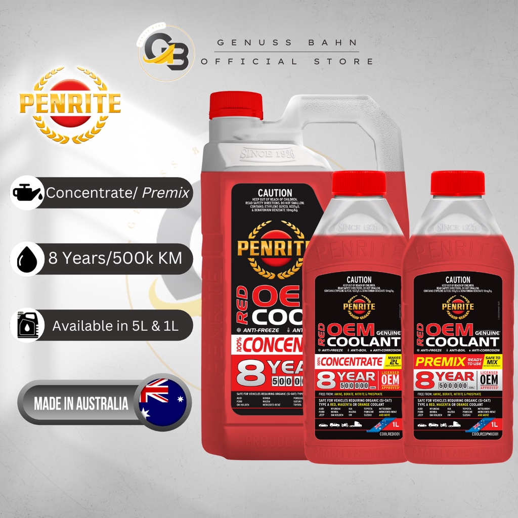 PENRITE Coolant OEM RED Anti-Freeze/Anti-Boil/Anti-Corrosion - Concentrate/Premix (5L/1L ...