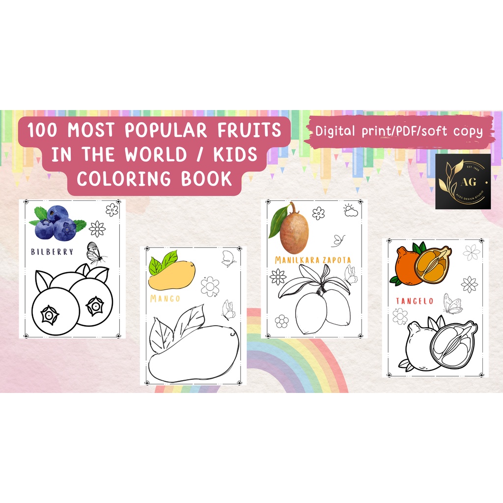 100 MOST POPULAR FRUITS IN THE WORLD COLORING PAGES FOR KIDS/BUKU ...