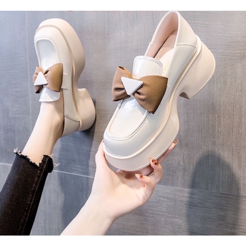 Women's triangle bow tie shoes with 5cm high sole, vintage oxford shoes ...
