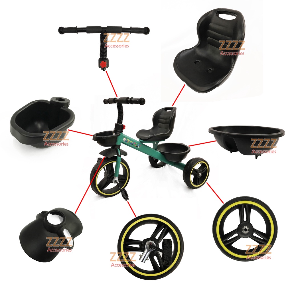 Tricycle Kids Full Set Spare Part Wheel, Handle, Mudguard, Basket ...
