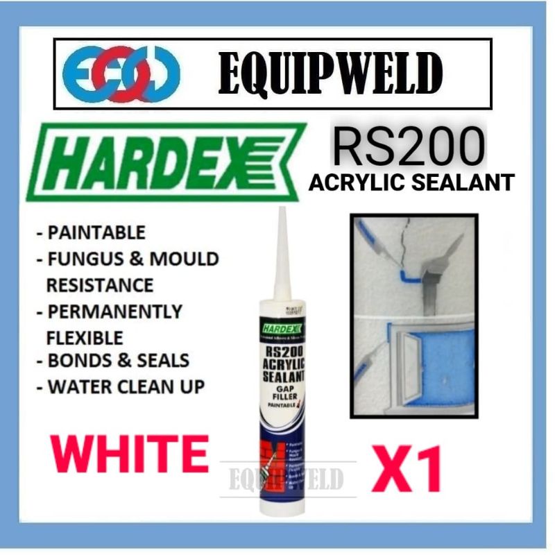 HARDEX RS200 ACRYLIC SEALANT GAP FILLER PAINTABLE - 1 CARTRIDGE (WHITE) (RS-200W RS200W) 1PC ...