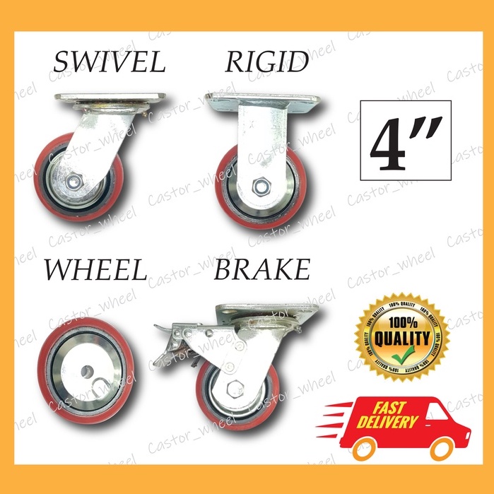 4'' (100mm) EXTRA HEAVY DUTY KOREAN PU ON CAST IRON CENTRE SWIVEL/RIGID ...