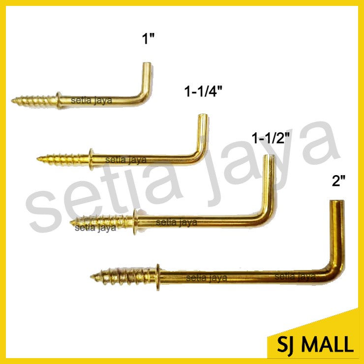 Brass Plated Screw Hook L 1-1/2" , 2" / L HOOK [SJ MALL] skrul cangkuk ...
