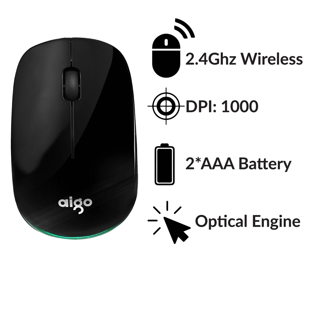AIGO Q701 Portable Wireless Mouse With USB Receiver - 1000 DPI | Shopee ...