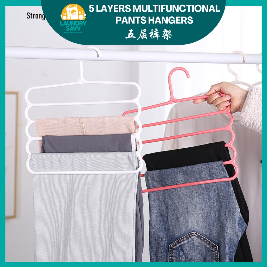 5 Layer Pant Clothes Hanger Wardrobe Storage Organizer Rack Scarf ...