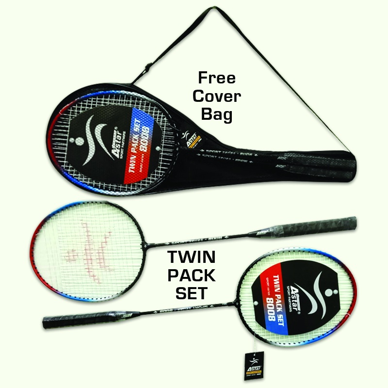 Astar Badminton Racket Twin Pack Set Free Shuttlecock + Carry Bag Raket ...