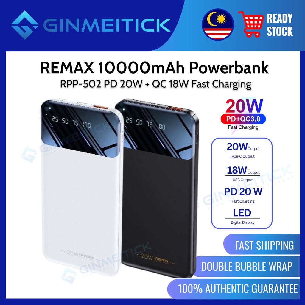 Remax 10000mAh 20W Dual Input & Dual Output PD 20W + QC 18W Fast Charge ...