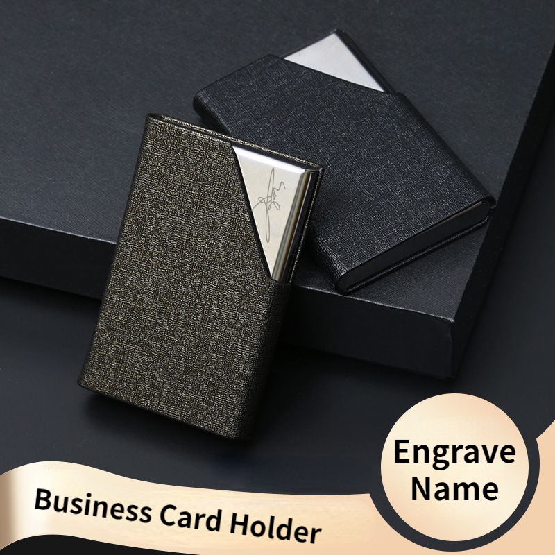 Custom Engrave Personalized PU Stainless Steel Business Card Holder ...