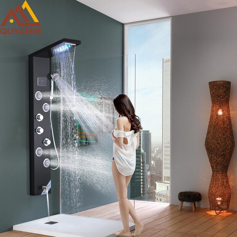 Factory Outlet Black Hydroelectricity Digital Display Shower Panel Column LED Rain Waterfall ...