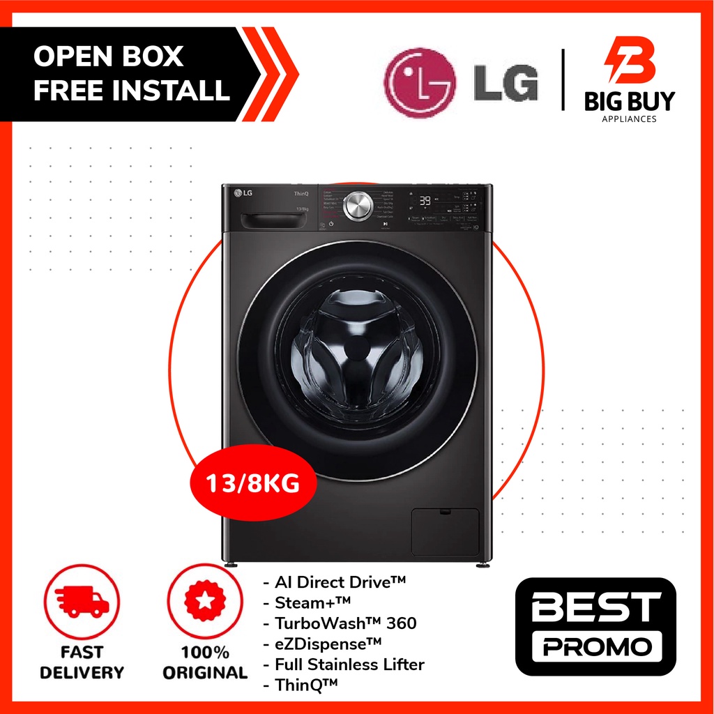 LG 13/8kg Front Load Washer with AI Direct Drive™, Steam+™ Washer Dryer ...