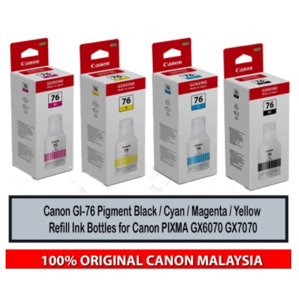 Canon Genuine Ink Bottle GI76 GI-76 (Pigment - BK/C/M/Y) MCG01 MC-G01 ...