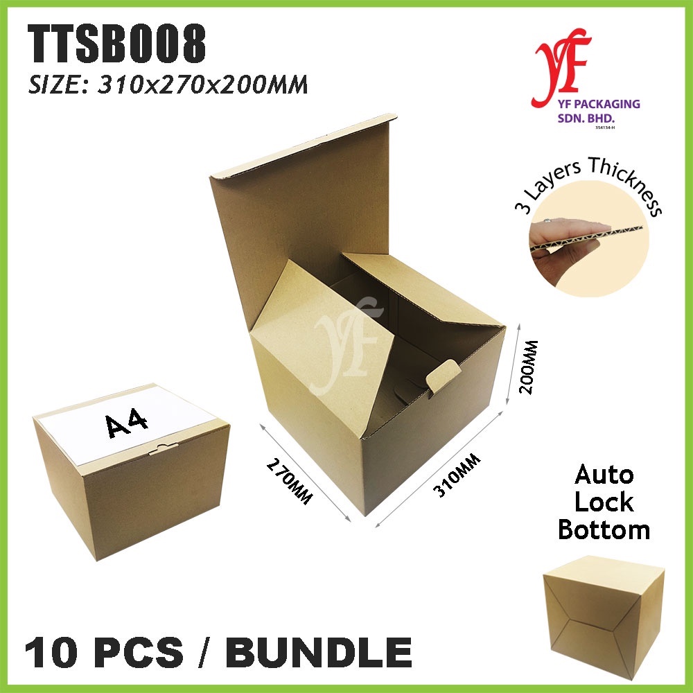 Tuck Top Snap Bottom Box Carton Box Packing Packaging Box Kotak (10pcs ...