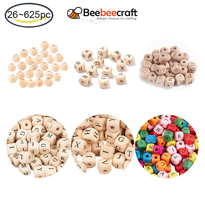 Beebeecraft 20~625pcs 8-14mm Alphabet Wooden Beads Natural Schima ...