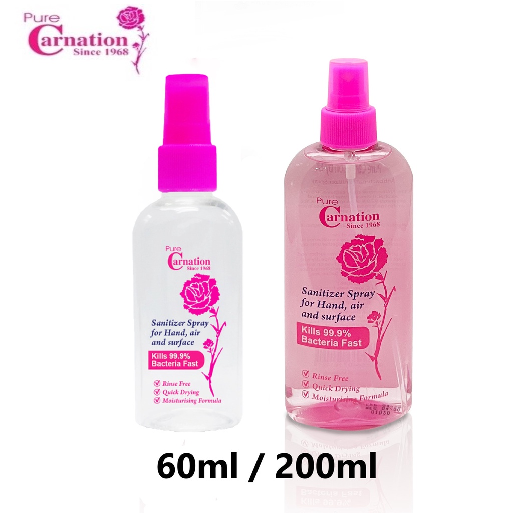 Pure Carnation Antibacterial Hand Sanitizer Spray (60ml/200ml) With 70% ...