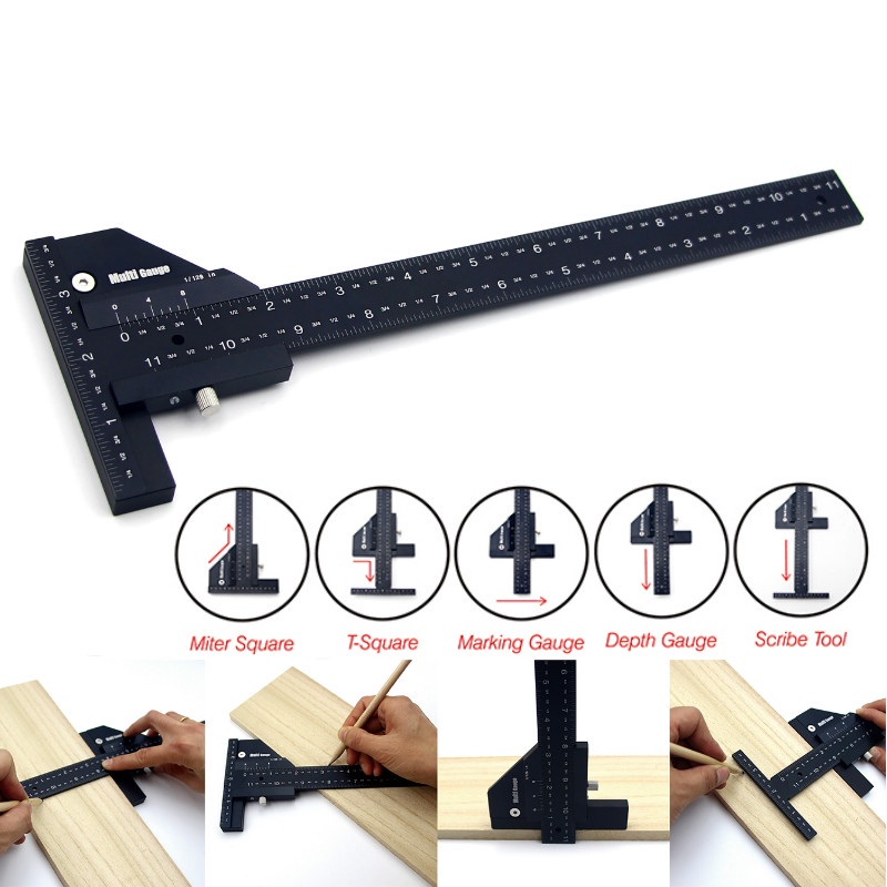 Multi Woodworking Sliding Gauge Aluminum Alloy Scribe Ruler Depth Gauge ...
