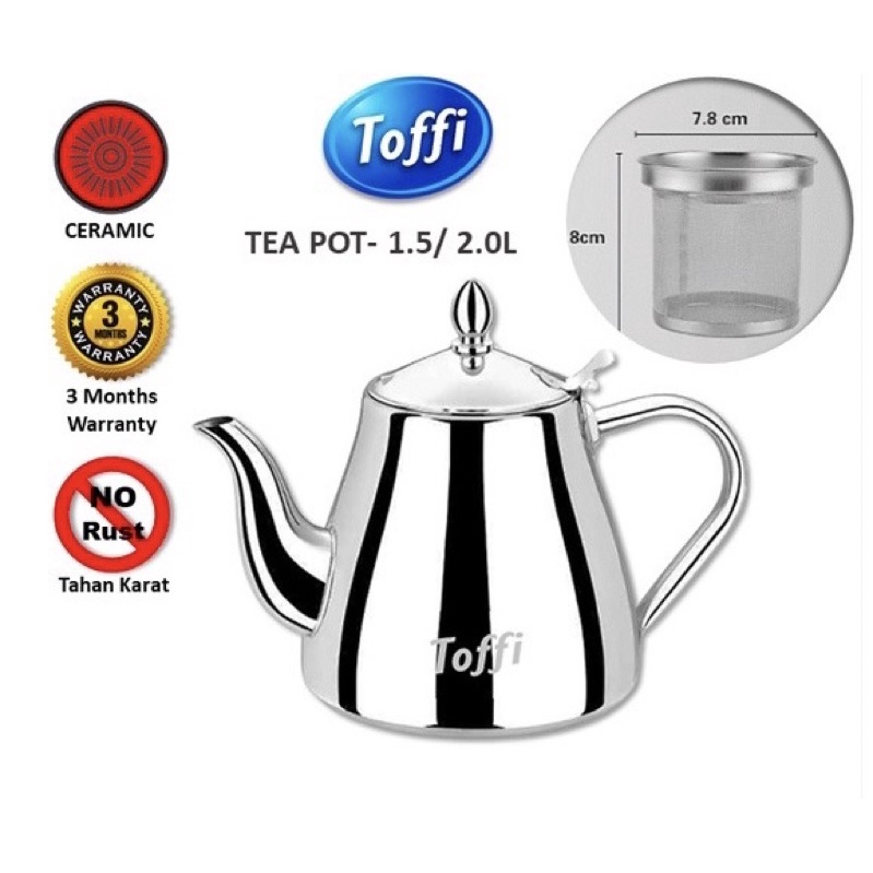 TOFFI 1.5L/2L Stainless Steel Kettle Coffee Tea Pot With Strainer ...