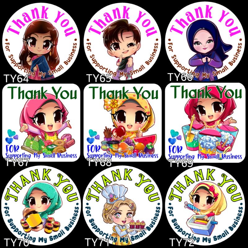 120pcs Thank You Sticker Label TQ SUPPORT DOODLE DESIGN (2.5cm) 3cm 4cm ...
