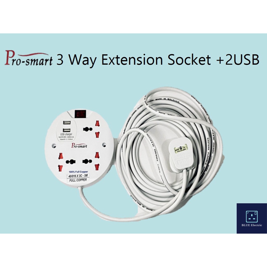 Pro-smart Universal Outlets Round Extension Socket With 2 USB Port 5M ...