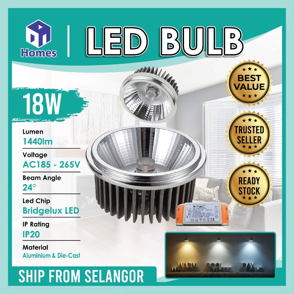 AR111 LED Bulb 18W 6500k 4000k 3000k LED spotlight bulb | Shopee Malaysia