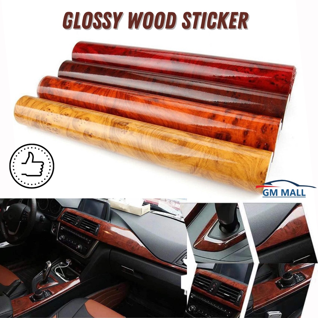 GLOSSY WOOD STICKER Wooden Car Interior Home Handphone Sticker Wrapping ...