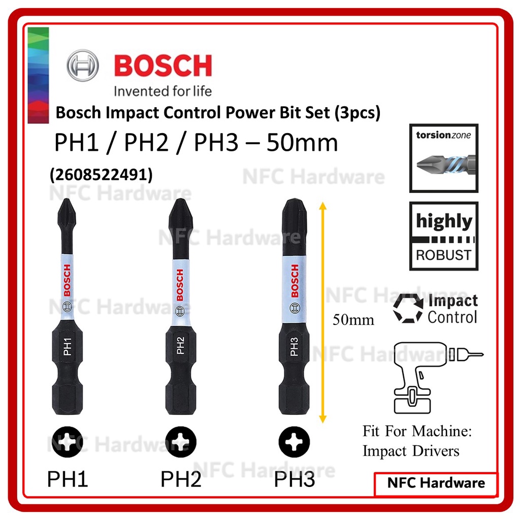 BOSCH Screwdriver Bit Impact Set ( 2608522491) - 3 Pcs Set | Shopee ...