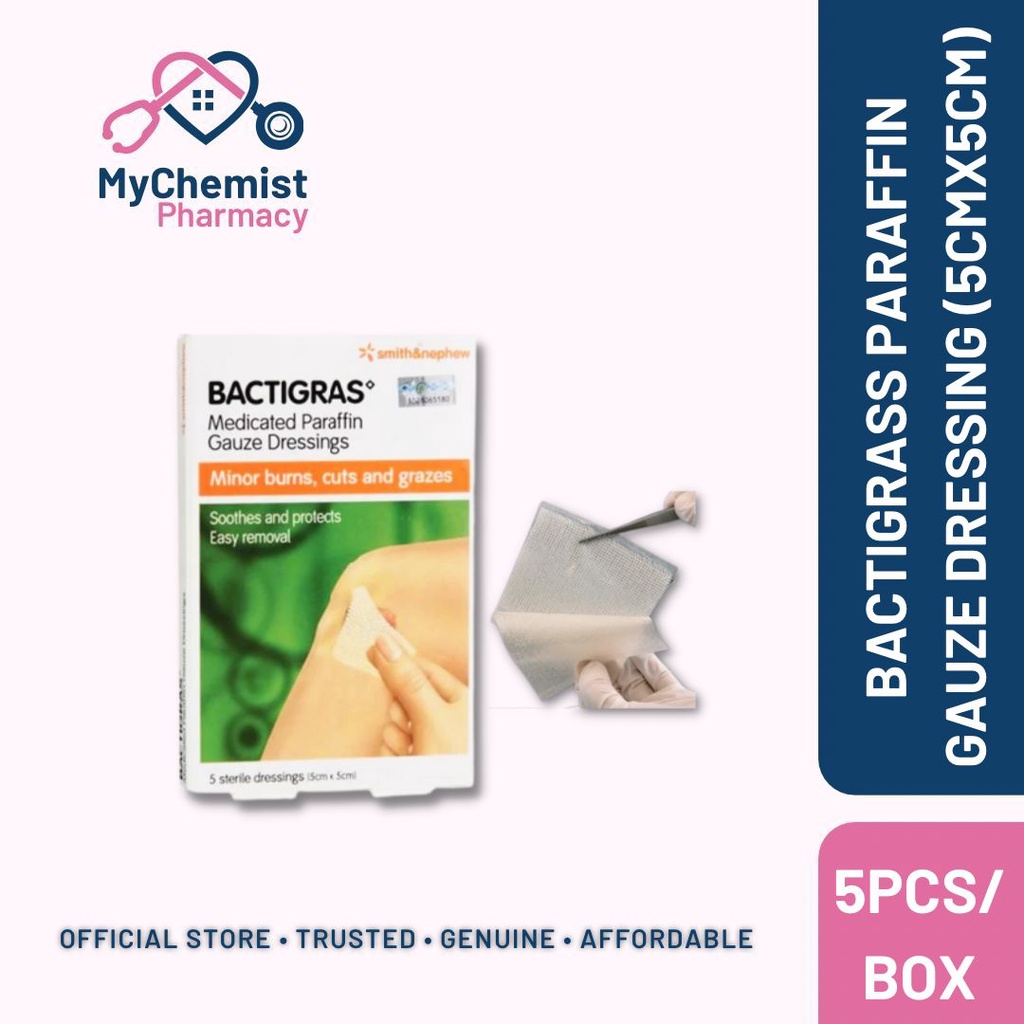 Smith & Nephew Bactigras Medicated Paraffin Gauze 5cm x 5cm (Plaster ...