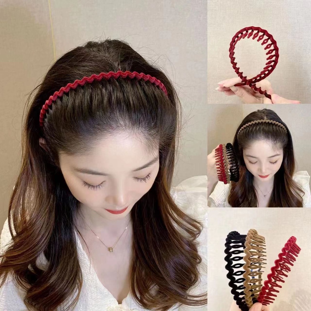 Korean Version Flocking Floral Hair Tidying Simple Headband | Shopee ...