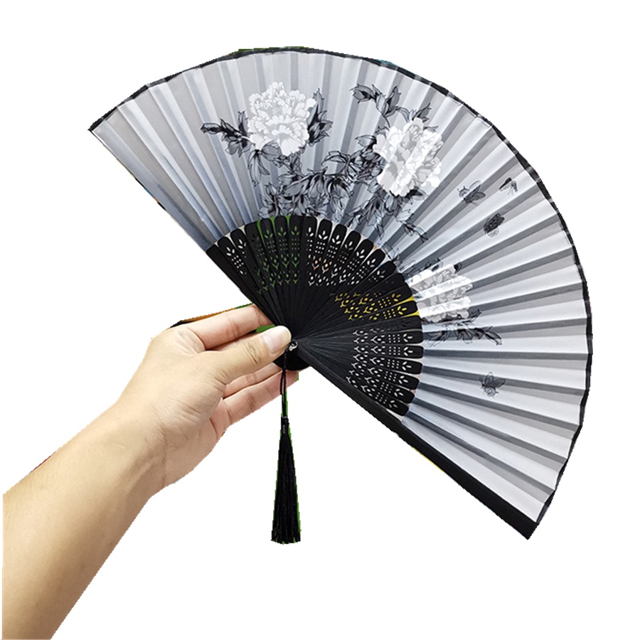 Elegant Floral Black Bamboo Hand Fan Kipas Tangan Lipat Buluh Corak ...