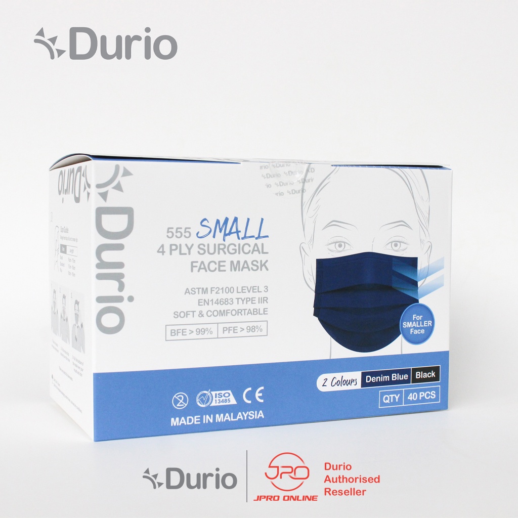 Durio 555 SMALL 4 Ply Surgical Face Mask - 40 pcs (For Smaller Face ...