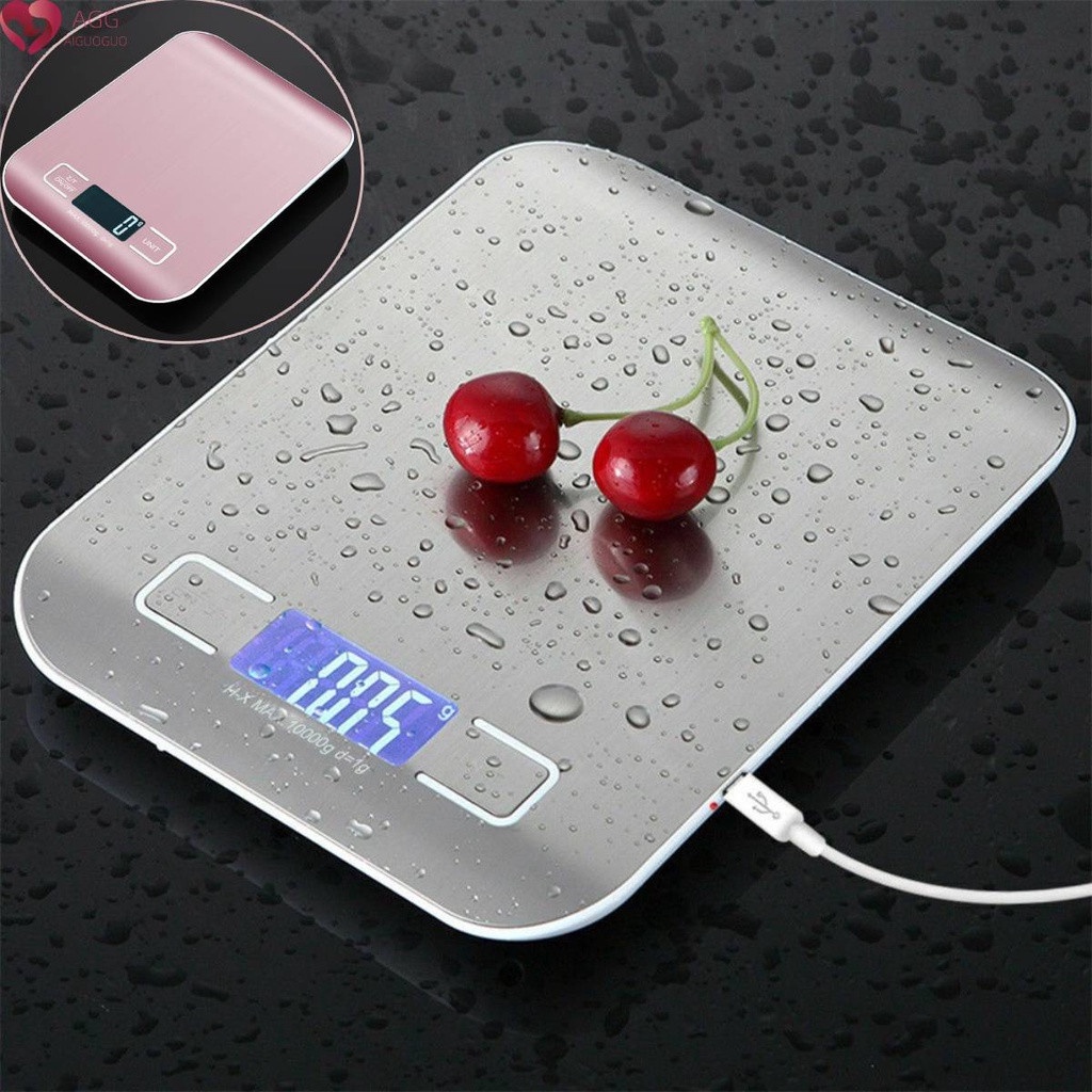 (Ready Stock) 5kg/1g 10kg/1g stainless steel Kitchen Digital Scale Weight Kitchen Scale USB ...