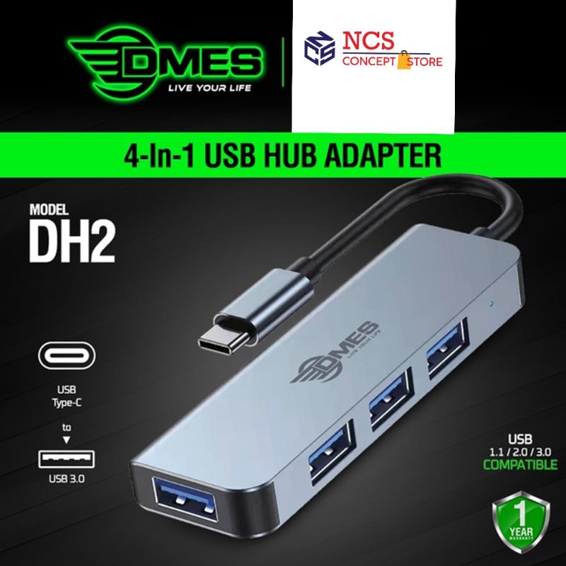 DMES DH2 Type-C 4-1 Multi Function Adapter with Expansion Port USB 3.0 x4 / Current 3A-5A ...