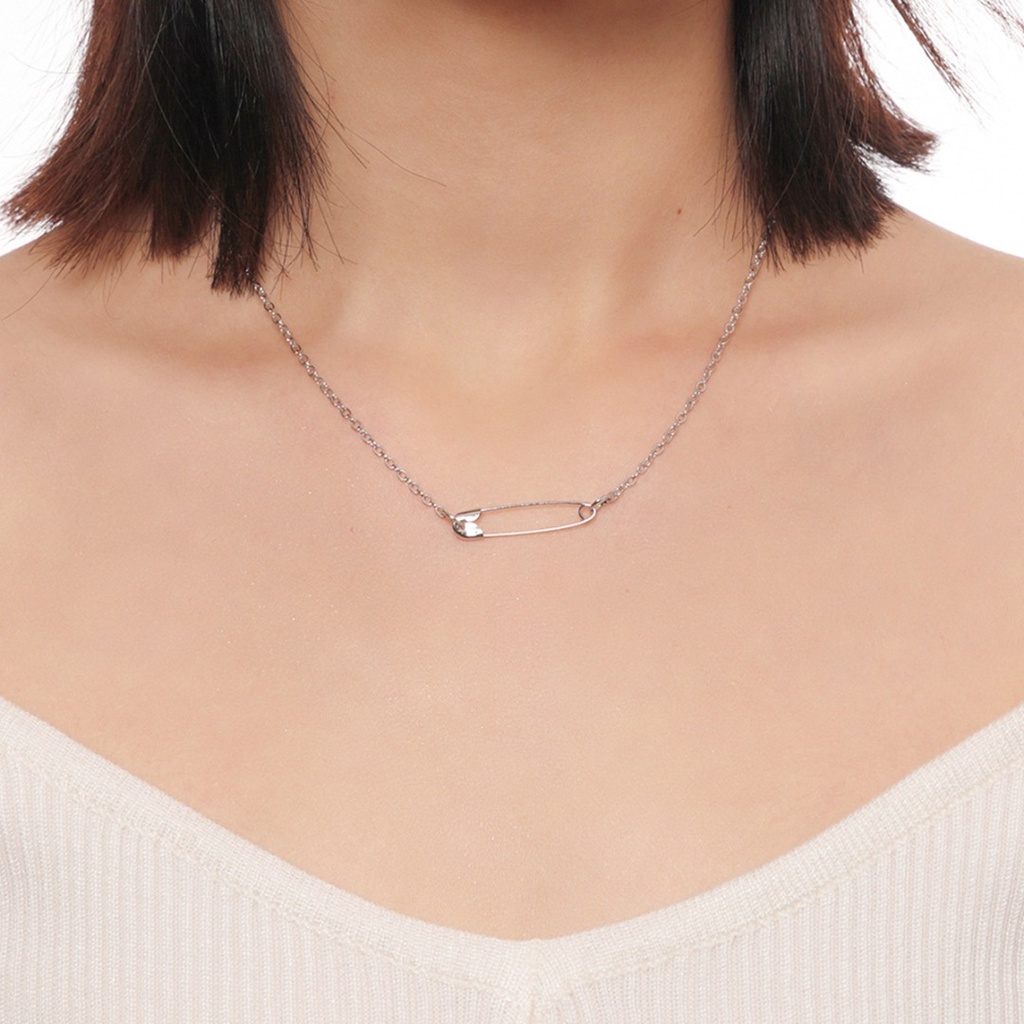 Fashion Safety Pin Pendant Necklace For Women Movement Jewelry Silver ...
