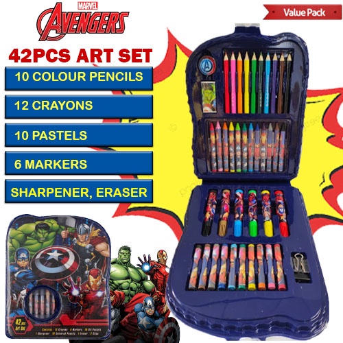 Marvel Avengers 42pcs Art Set for Kids with Crayons Markers Pastels ...