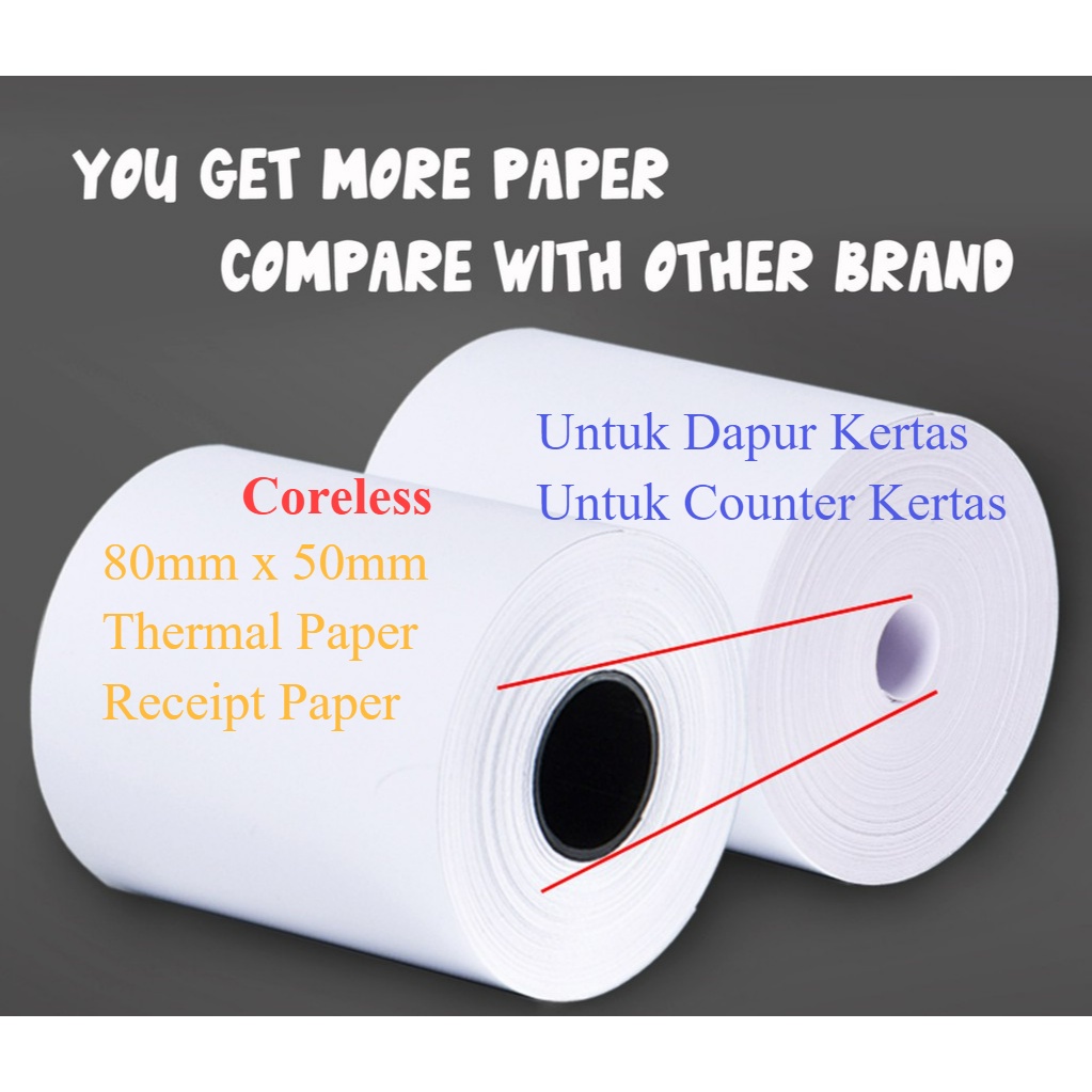 80mmx50mm Coreless Thermal Receipt Paper Roll / Thermal Paper Roll ...