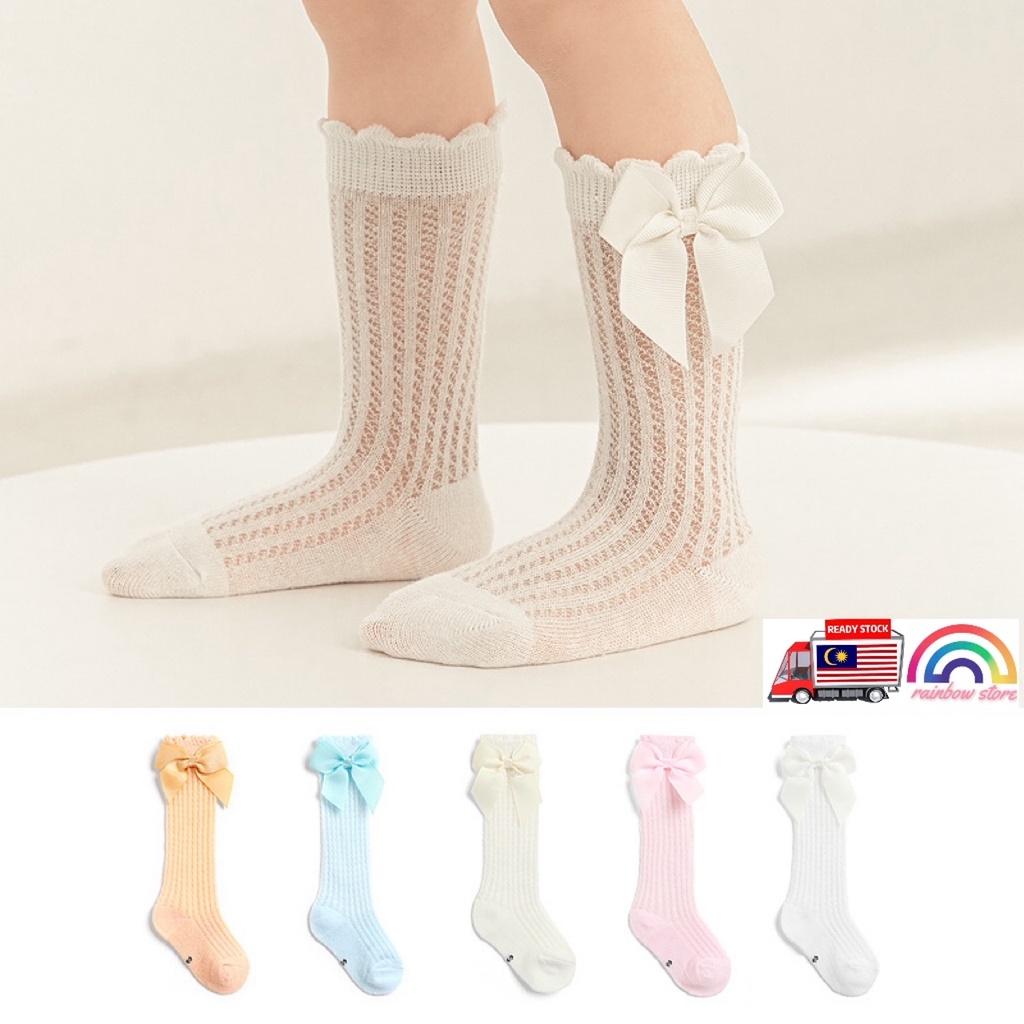 Cute Bowknot Infant Baby Socks Cotton Bows Girls Knee Socks Mesh Kids ...