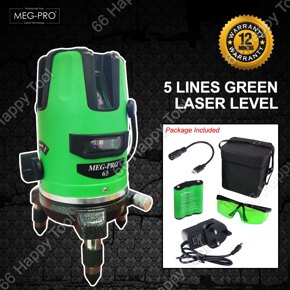 MEG-PRO 65 Laser Level 5 Lines Green Light Line Set Adjustable 360 ...