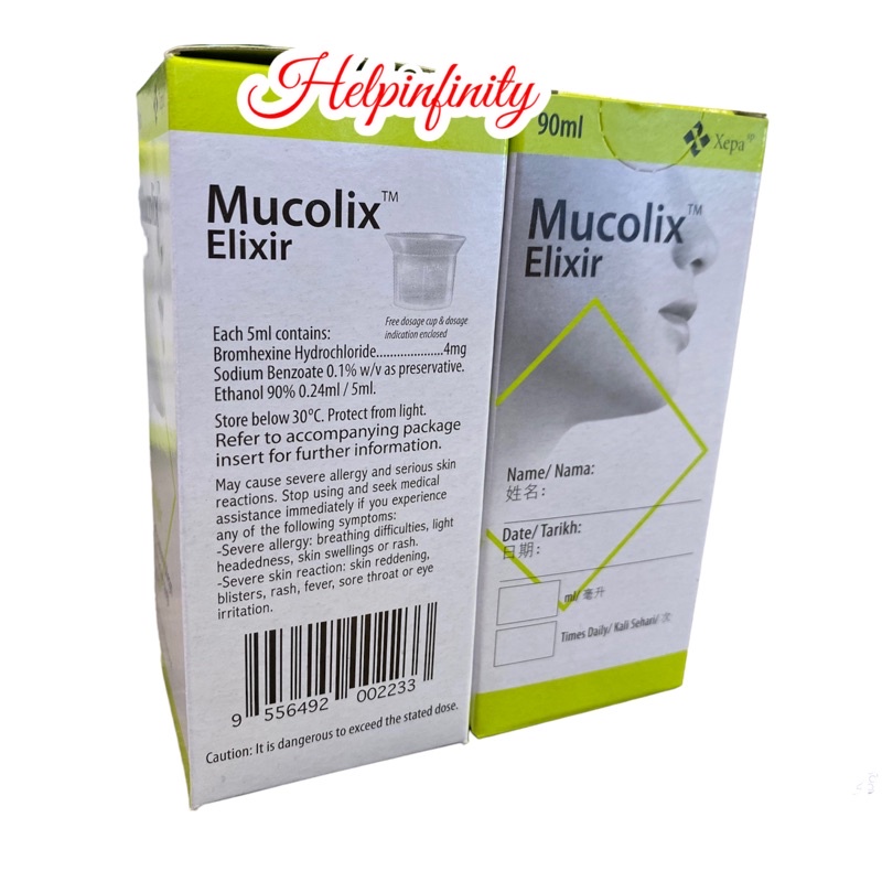 Xepa Mucolix Elixir 90ml Bromhexine Hydrochloride Liquefy Stubborn ...